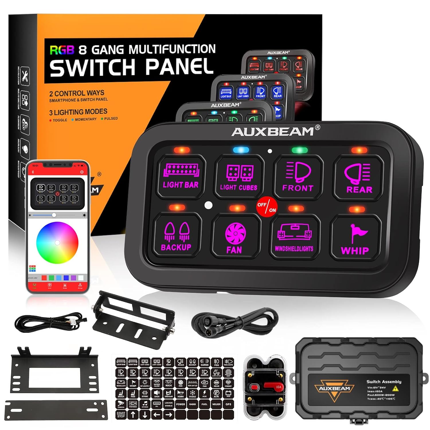 Amazon.com: Auxbeam 8 Gang Switch Panel Bluetooth AR-800 RGB Switch Pod ...
