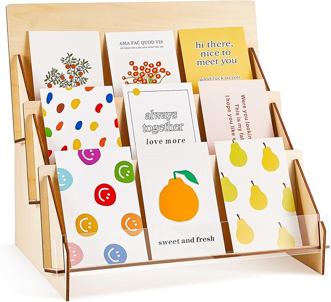 Amazon.com: Barydat 3 Tier Greeting Card Display Stand Wooden Greeting ...