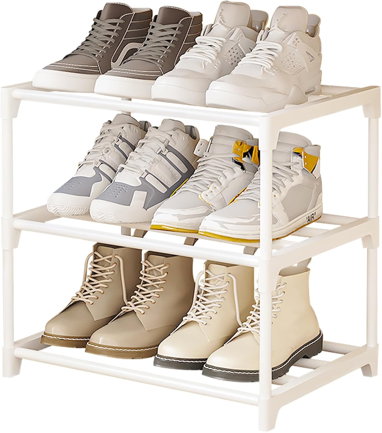 NIAWECAN Small Shoe Rack, White Shoe Rack, 3 Tier Shoe Racks, Metal ...