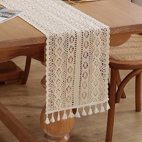 Amazon.com: meioro Crochet Lace Table Runner, 12x48 Inch Boho Cotton ...