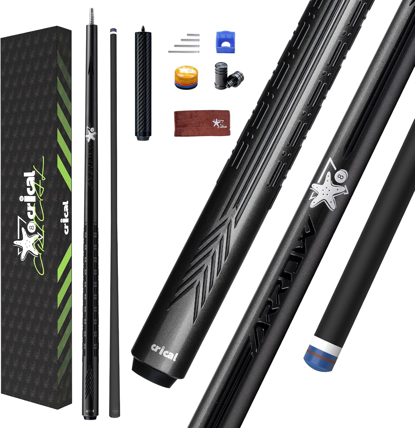 CRICAL Carbon Fiber Pool Cue Stick - 58" Low Deflection Professional ...
