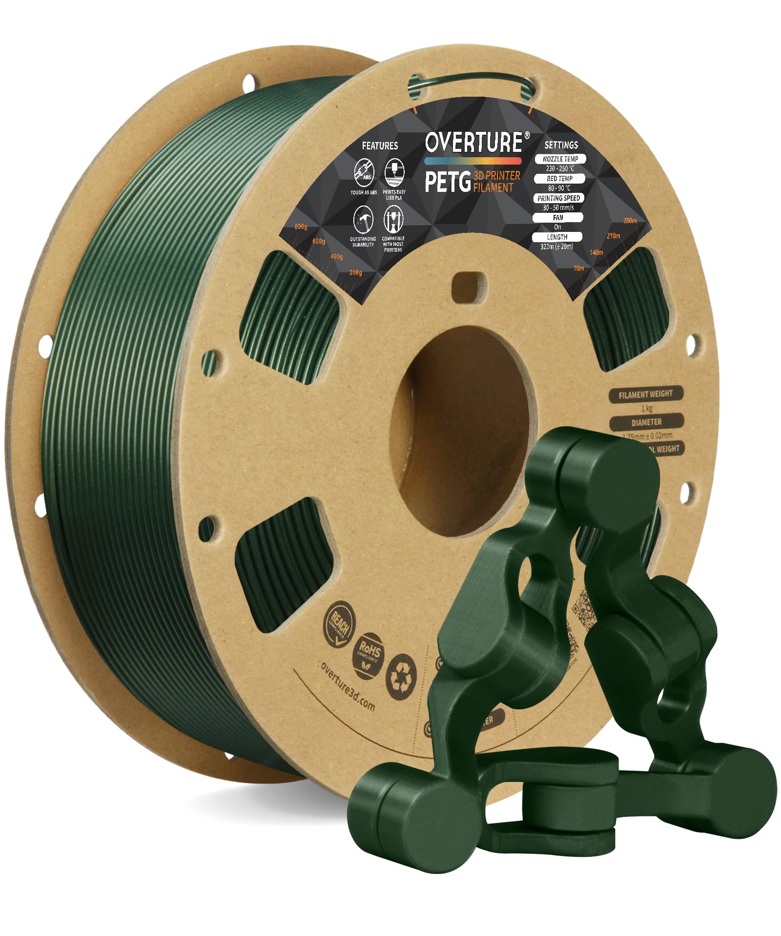 OVERTURE PETG Filament 1.75mm, 3D Printer Filament, 1kg Filament (2 ...