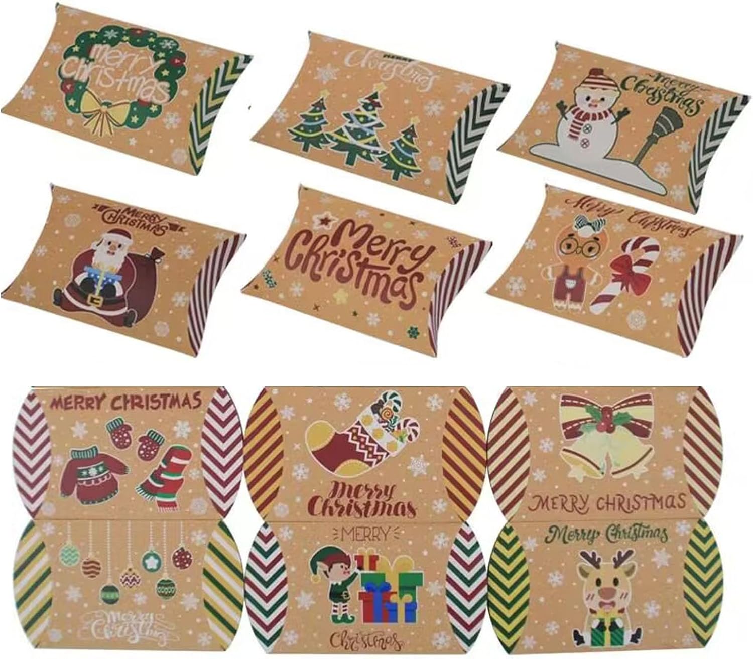 KanDery 48PCS Christmas Kraft Paper Gift Boxes, Creative Pillow Shape ...