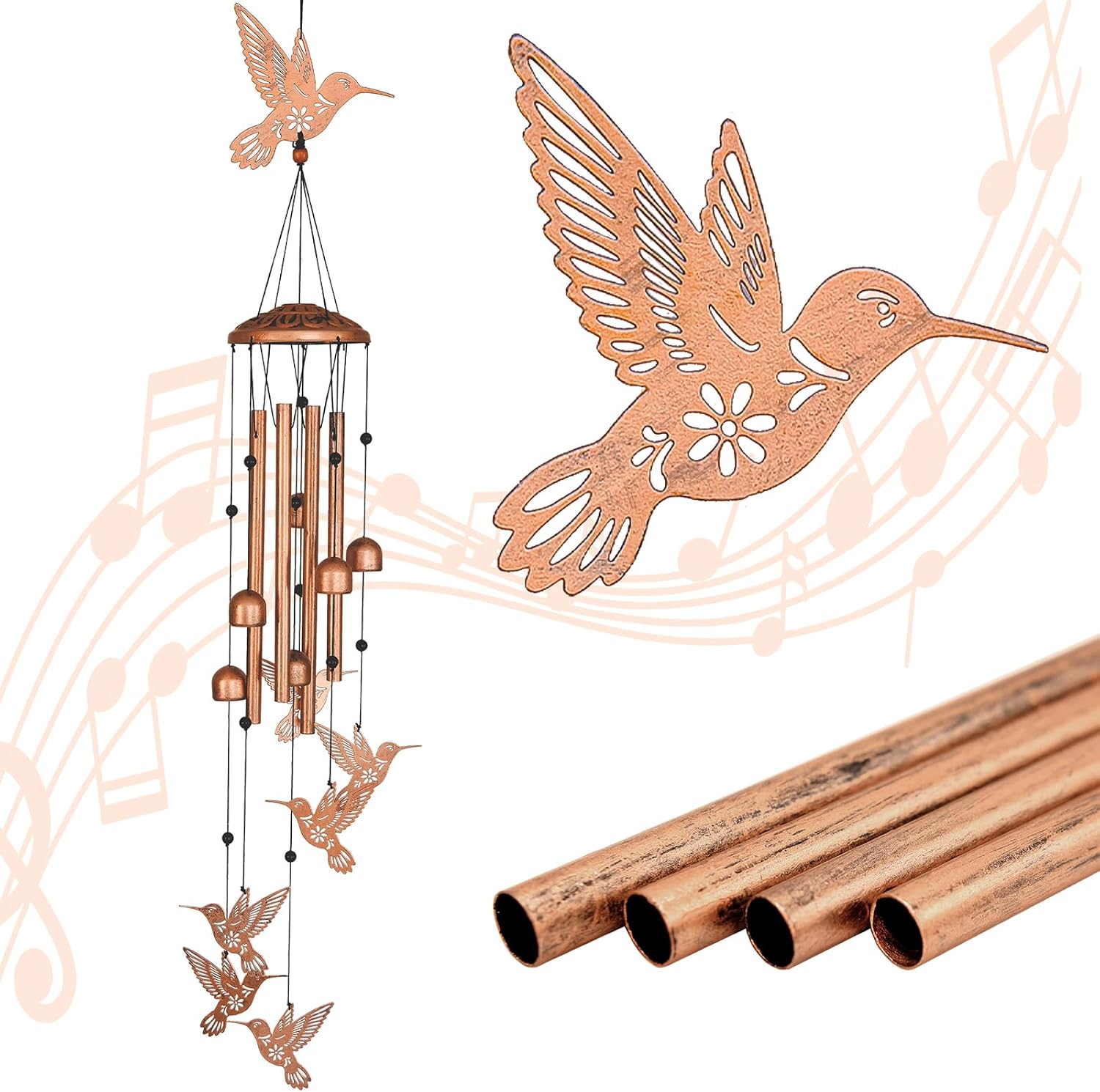 Amazon.com : GDNSFIT Hummingbird Wind Chimes for Outside,39" Metal ...