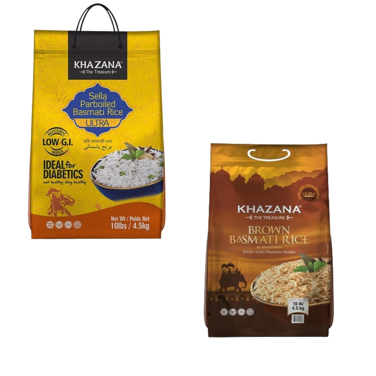 Amazon.com : Khazana Authentic Basmati Rice - 10lb Ultra Long Parboiled ...