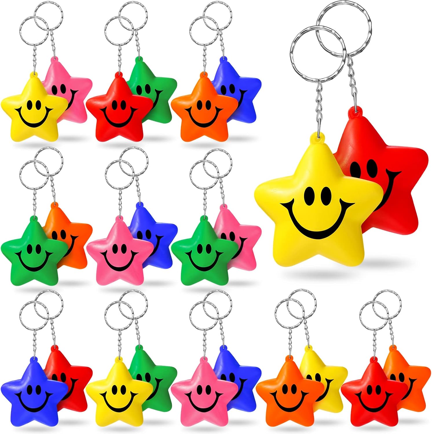 Amazon.com: Vertintong 24 Pcs Star Stress Ball Keychains Smile Face ...
