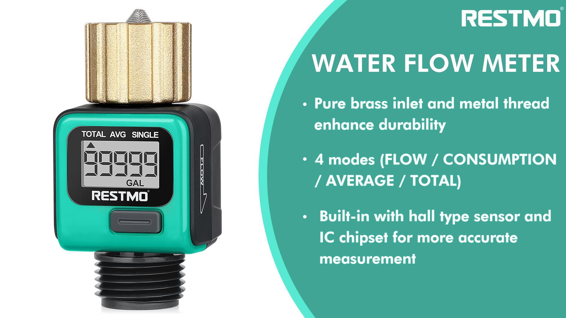 Snapklik.com : 2 Pack RESTMO Heavy Duty Water Flow Meter, Pure Brass InletMetal Thread4 Measure ...