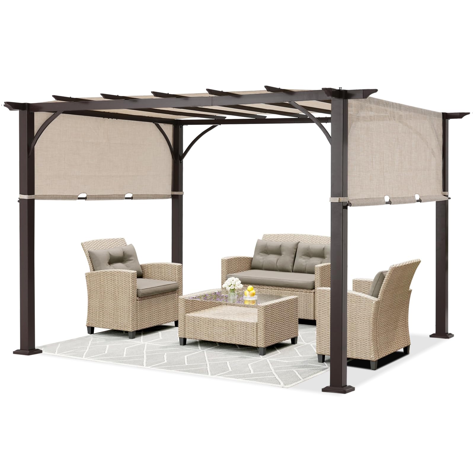 Amazon.com : MASTERCANOPY 10' X 12' Outdoor Retractable Pergola with ...