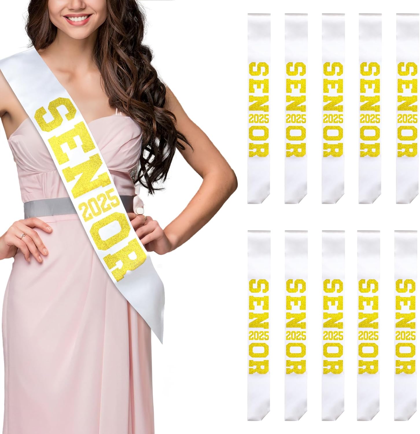 Amazon.com: Vansonana 10Pcs White Gold Senior 2025 Satin Sashes with ...