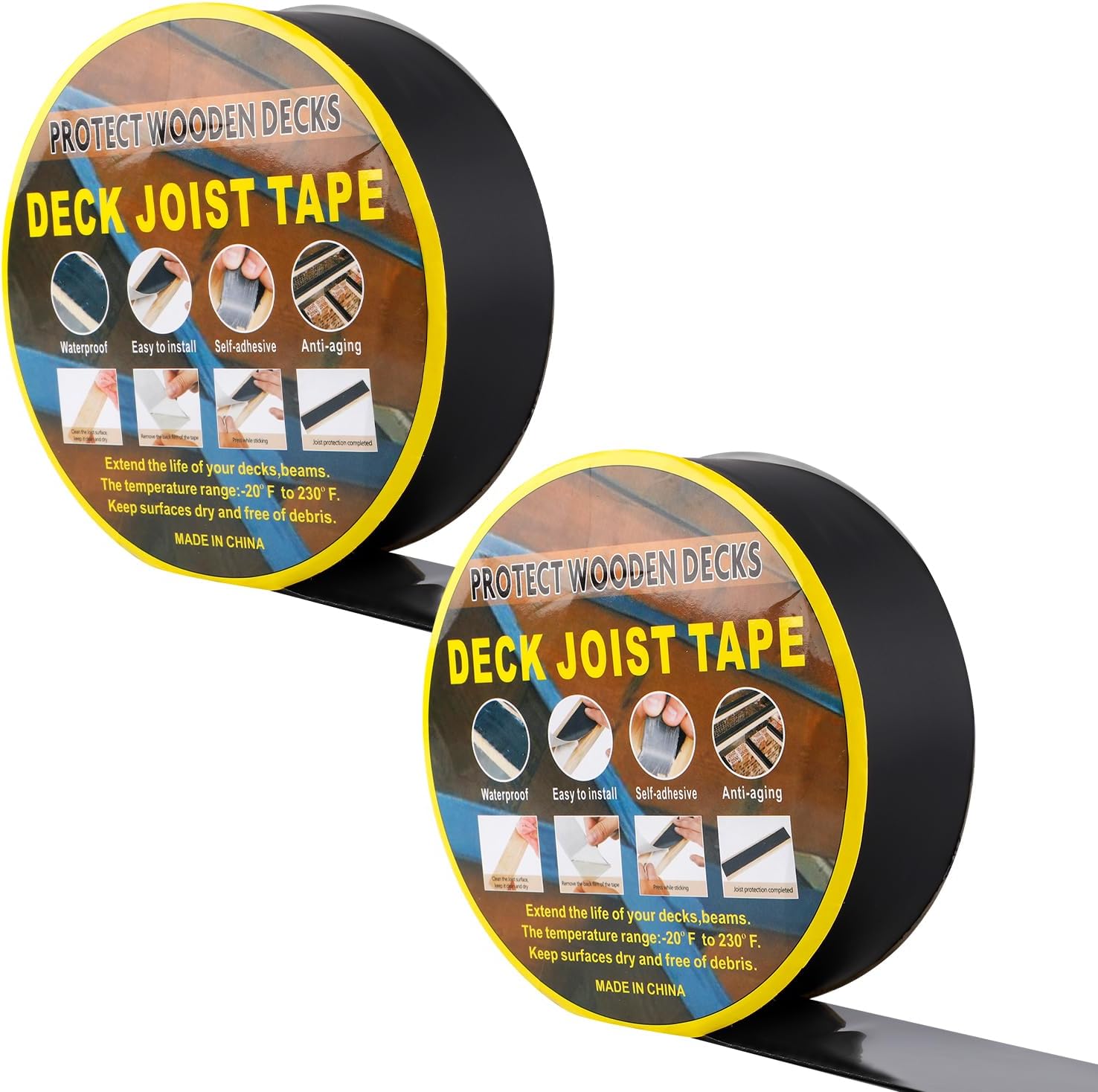 2 Rolls Deck Joist Tape 1.97 inch x 50ft Waterproof Flashing Butyl Tape ...