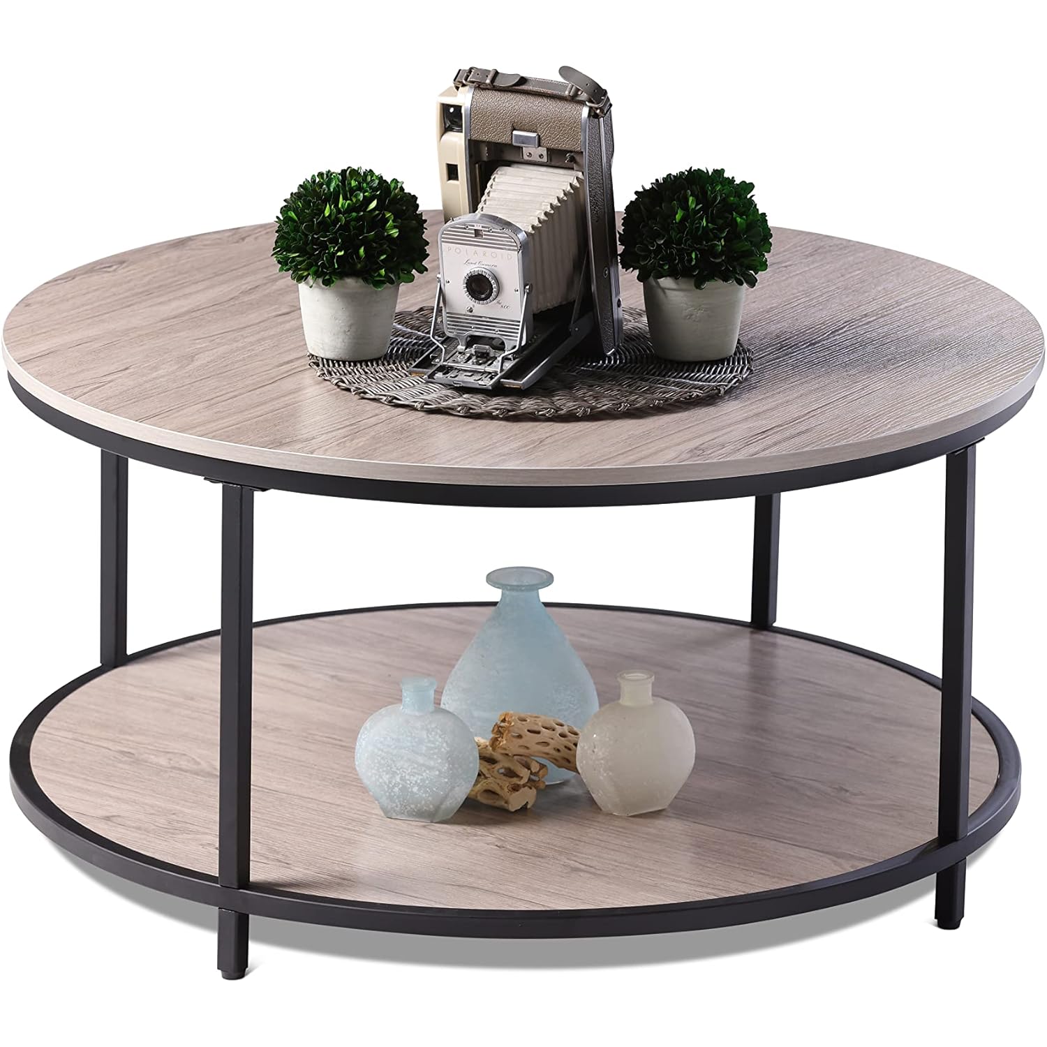 Amazon.com: TAID Rustic Round Coffee Table for Your Living Room - 2 ...