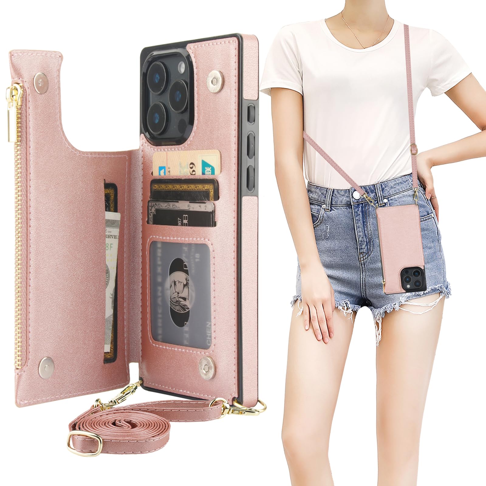 Amazon.com: Bocasal Crossbody Wallet Case for iPhone 16 Pro Max with RFID Blocking Card Slot ...