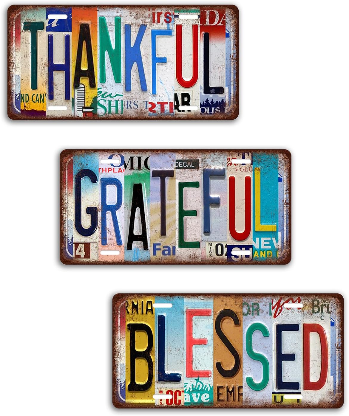 Amazon.com: 3 Pces Vintage Family License Plate Blessed Grateful ...