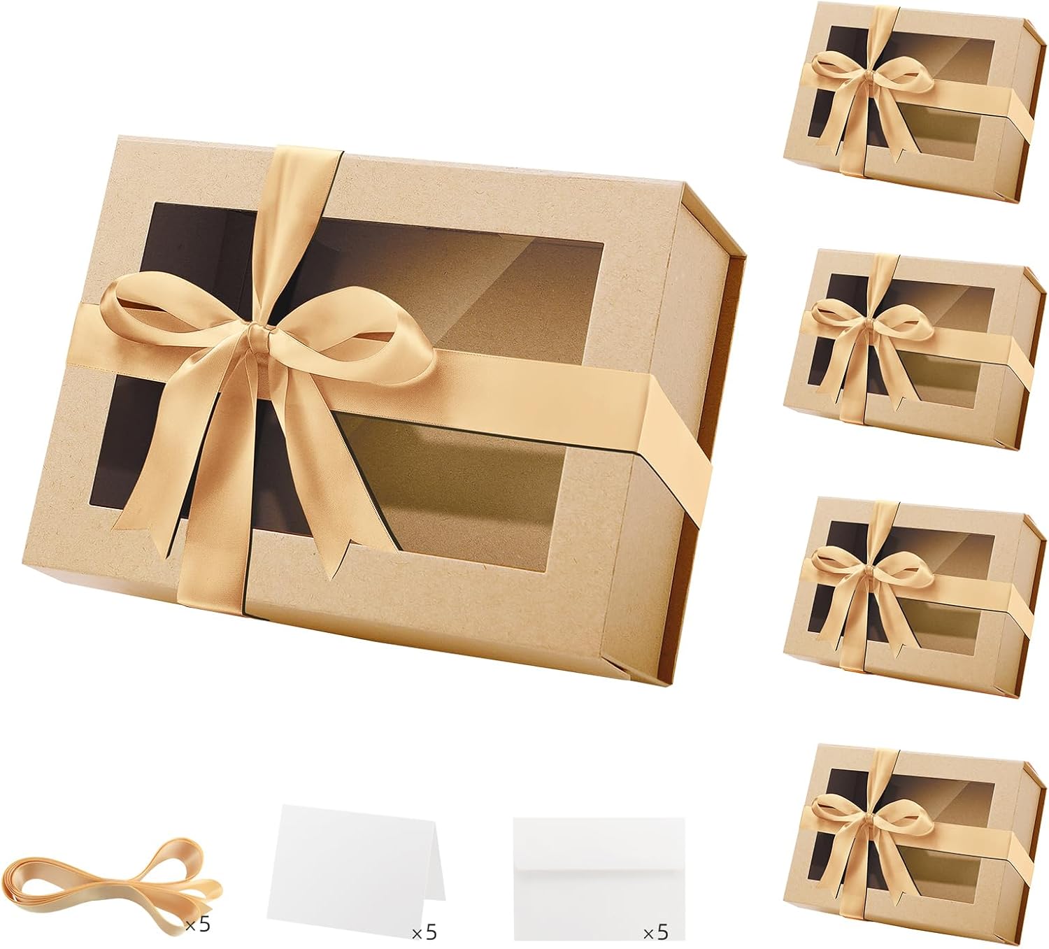 Amazon.com: PACKQUEEN 5 Kraft Gift Boxes with Windows, 9x6.5x3.8 Inches ...