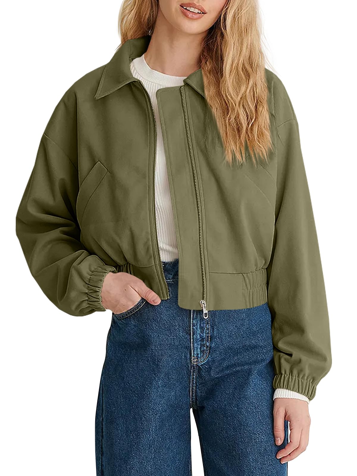 Tankaneo Women Zip Up Bomber Jackets Casual Short Cropped Coat Outwear ...