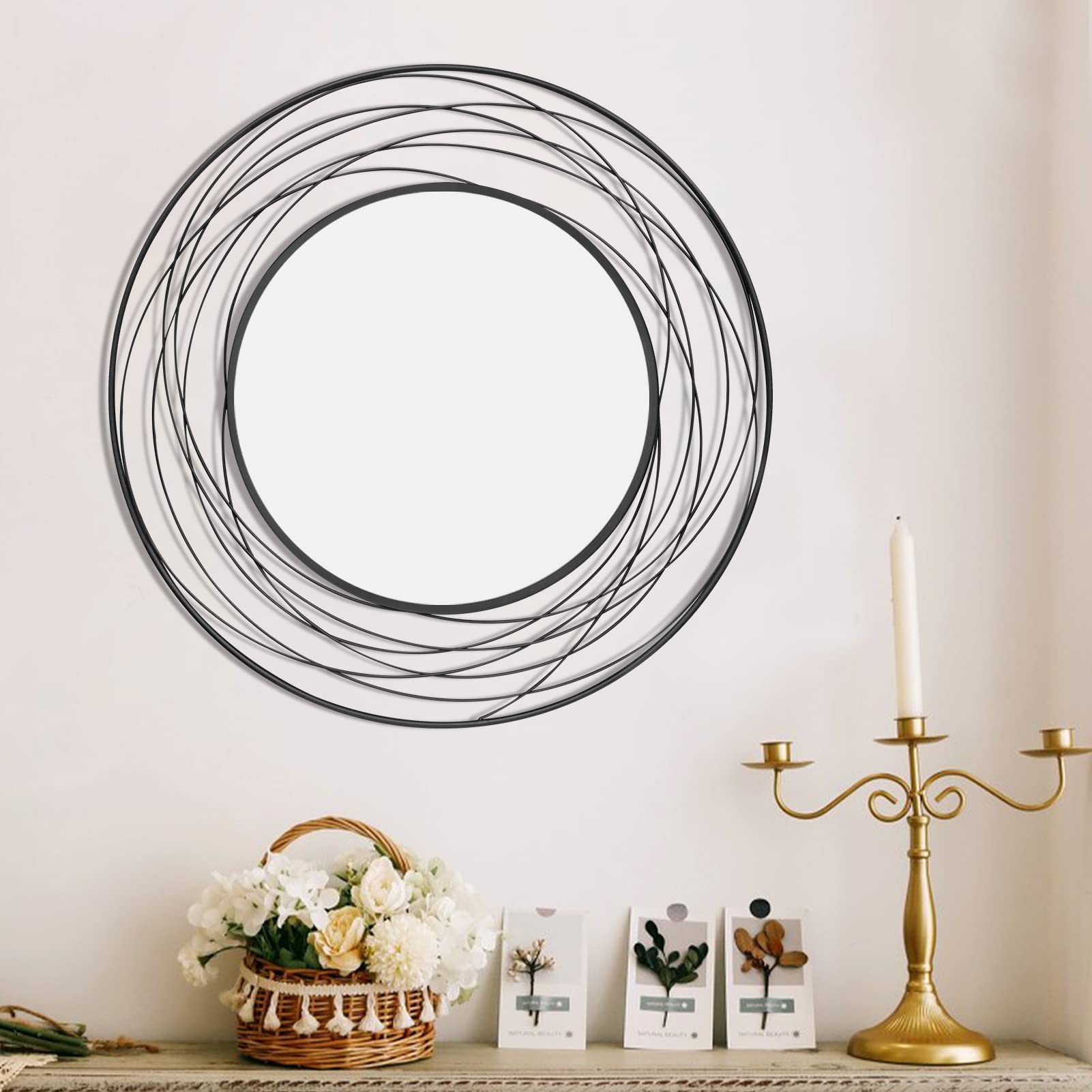 AULESET 36" Black Art Large Round Mirror Metal Wire Frame, Accent ...
