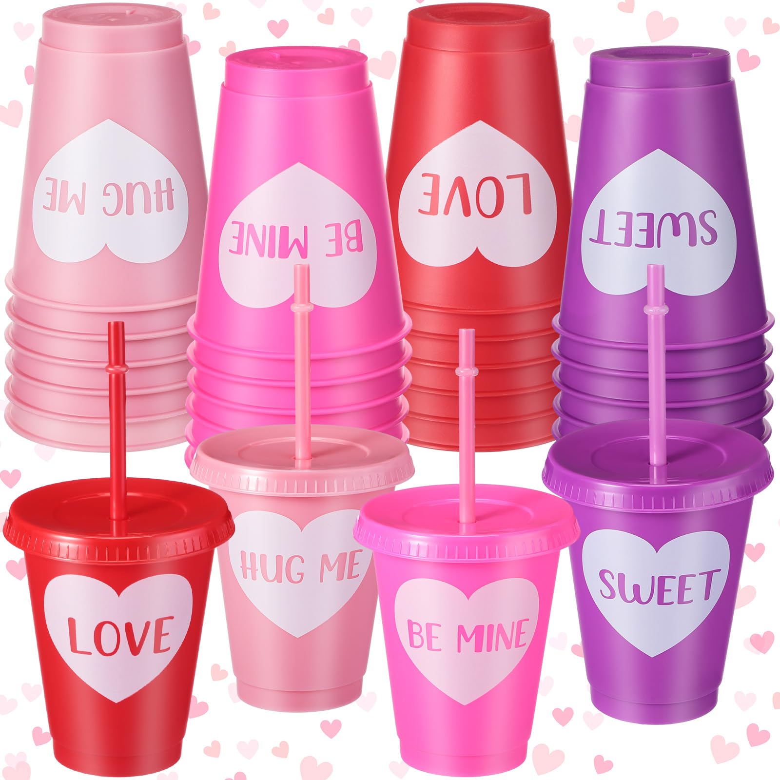 Amazon.com: Suttmin 24 Pcs Valentine's Day Cups Bulk with Straw and Lid ...