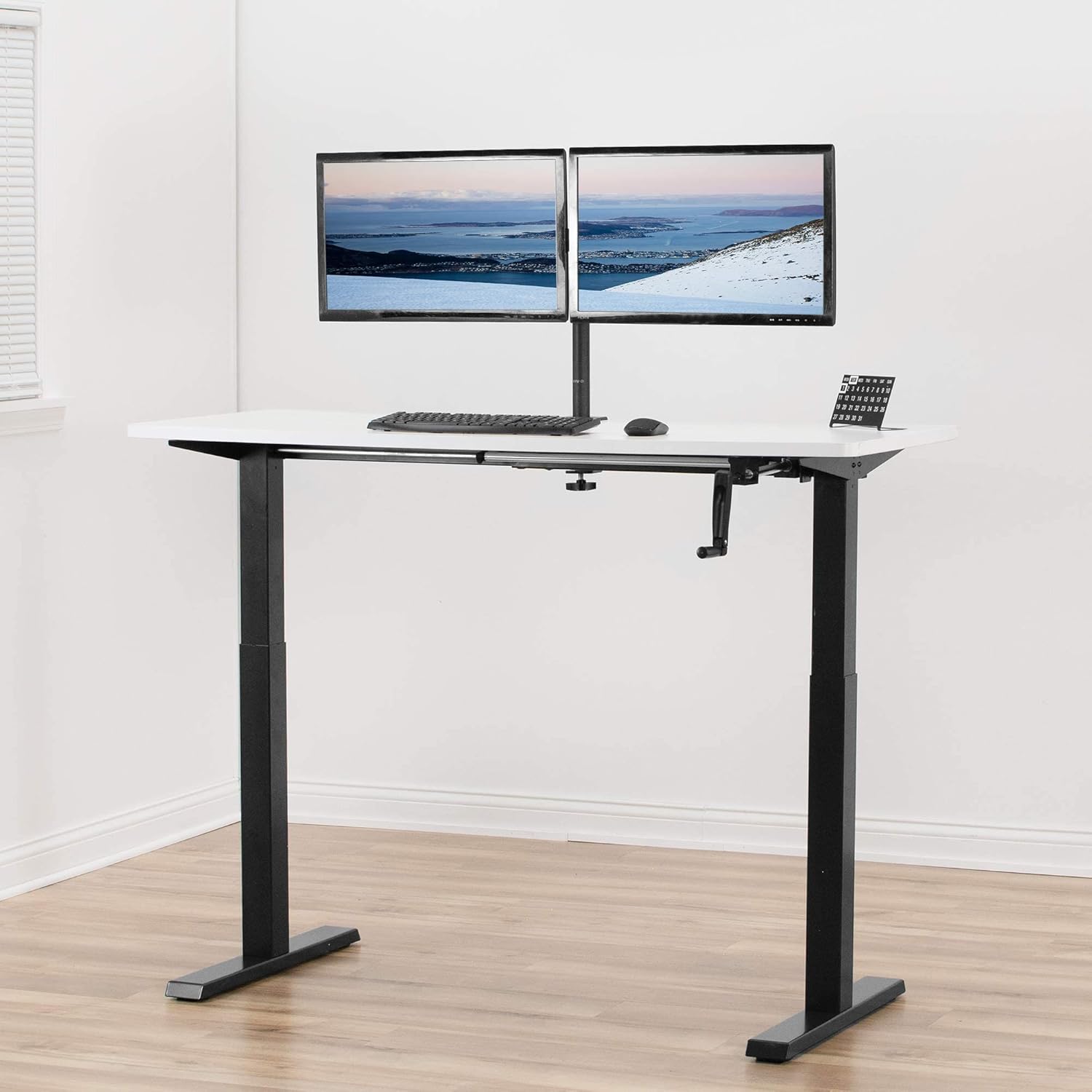 JIN OFFICE Manual Height Adjustable Desk|Black Frame with White ...