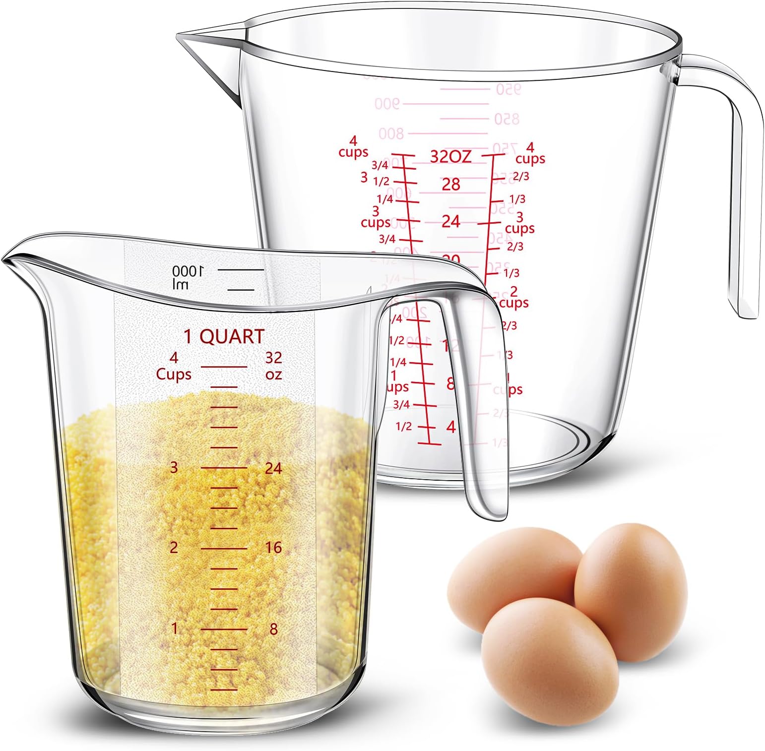 Amazon.com: Roshtia 2 Pcs Measuring Cup Clear 1 Quart Plastic Measuring ...