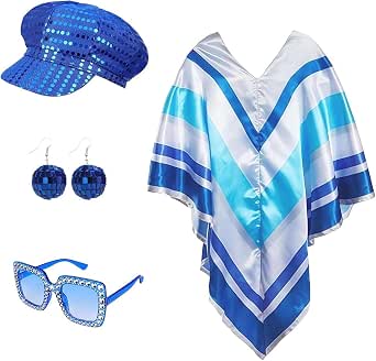 4 PCS Fancy Dress Costumes for Women, 70s Pop Poncho Fancy Dress Women ...