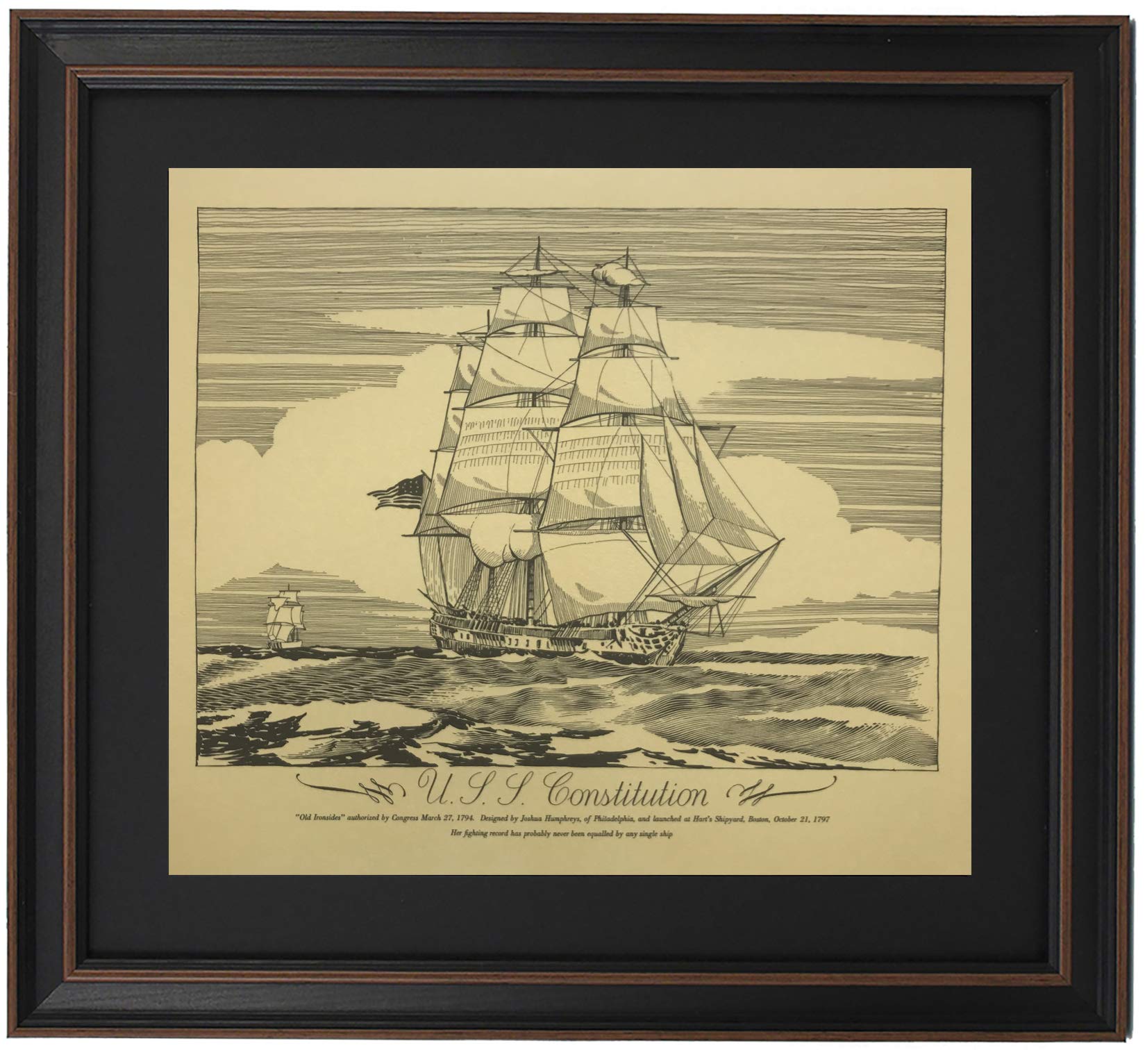 Vector Illustration Of Uss Constitution Vintage Engraved