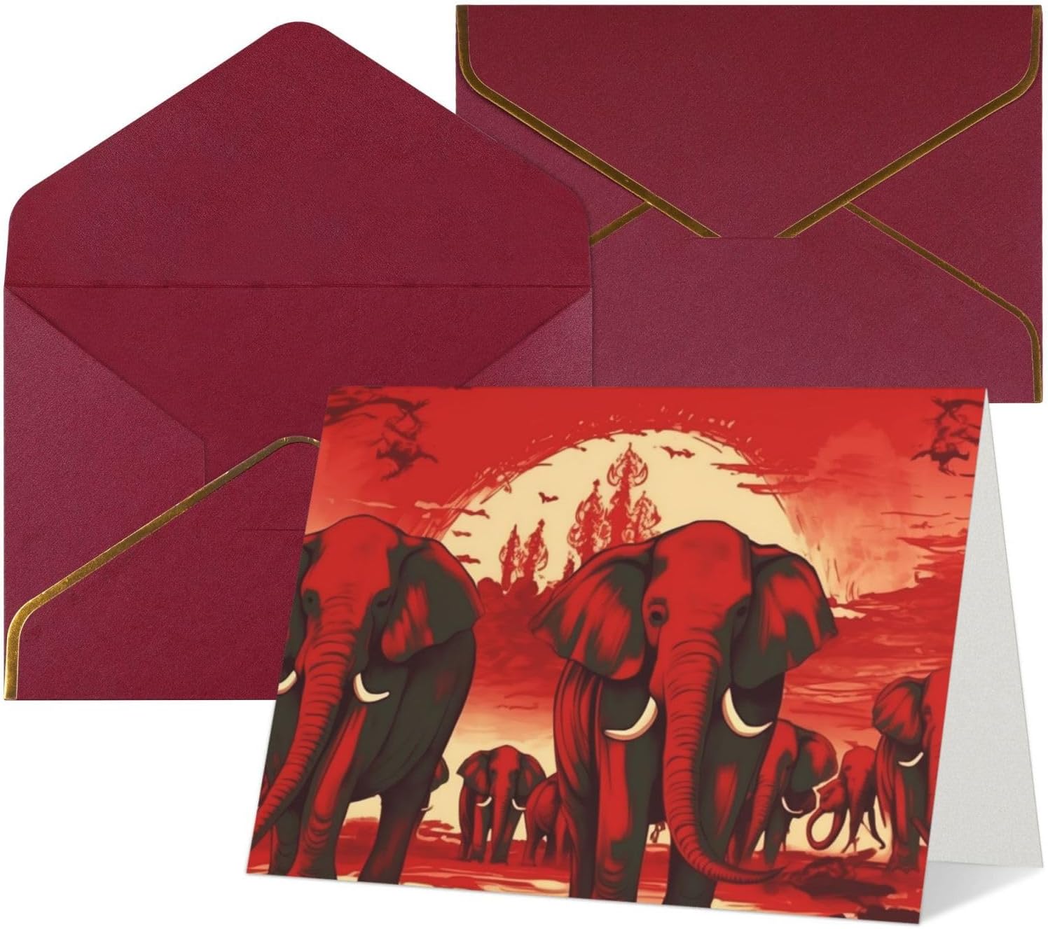 Amazon.com : QMNKLET Greetings Cards with Envelopes Elephants Red ...
