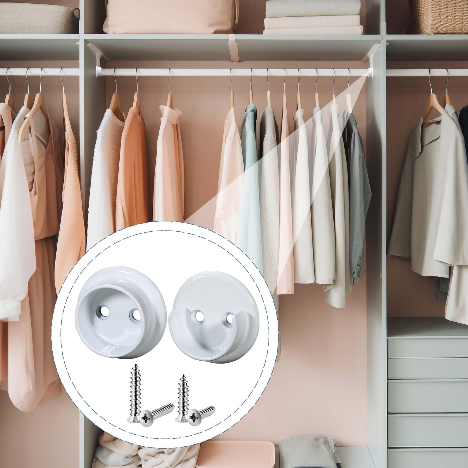 Snapklik.com : Yaocom 4 Pairs Matte White Metal Closet Rod Bracket Set ...