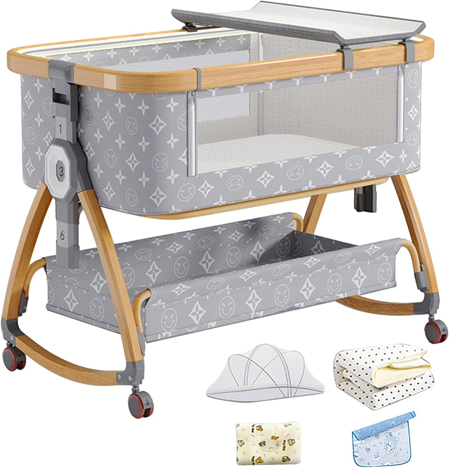 Baby Cradle Bed, Baby Bassinet with Mattress and Mosquito net, Portable ...