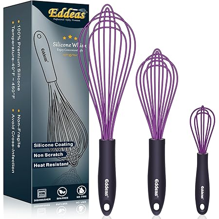 Amazon.com: Silicone Whisk, Eddeas Whisk Non-Scratch Coated Whisks set ...