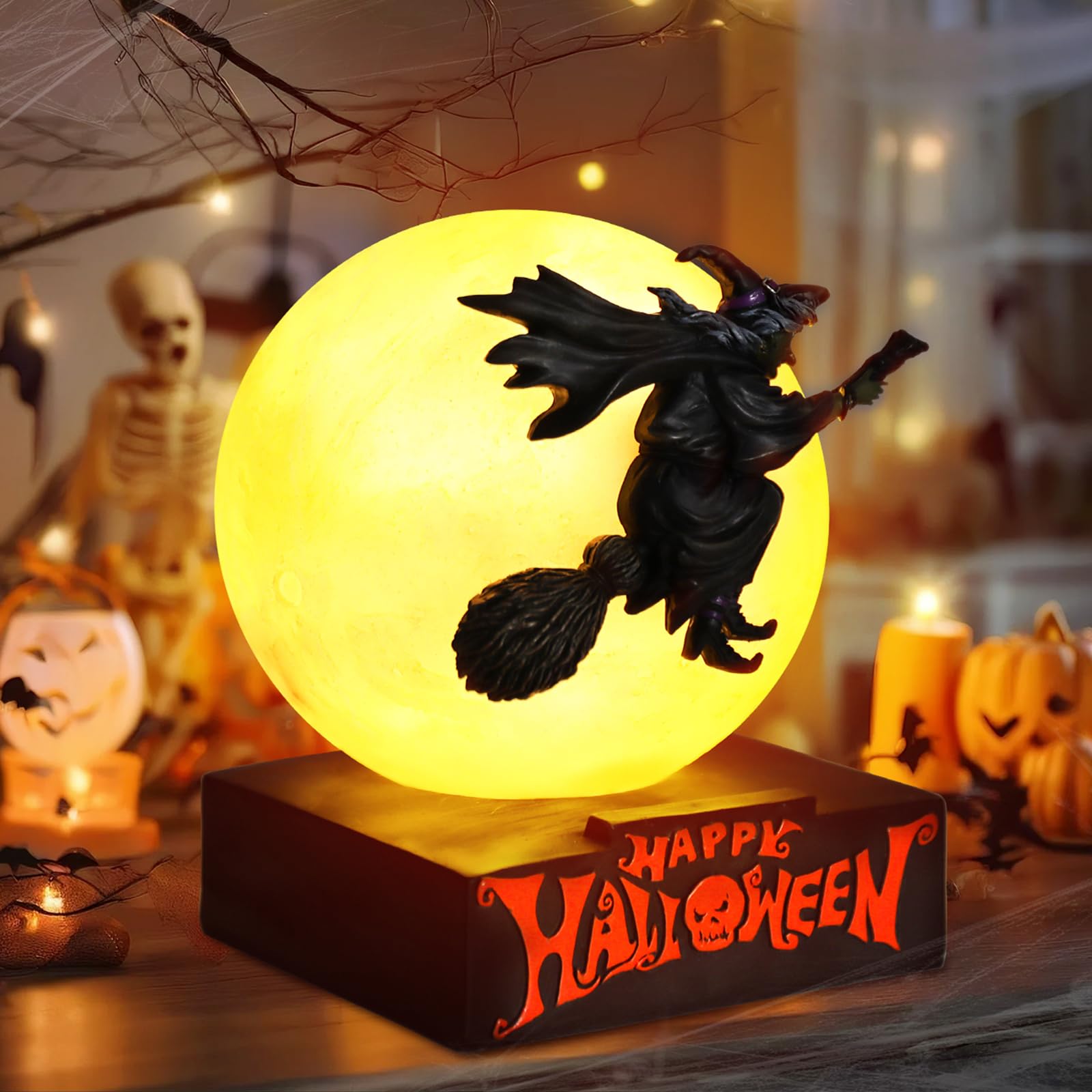 Amazon.com: MUMTOP Halloween Moon Witch Decor, Witch Riding On Magic ...