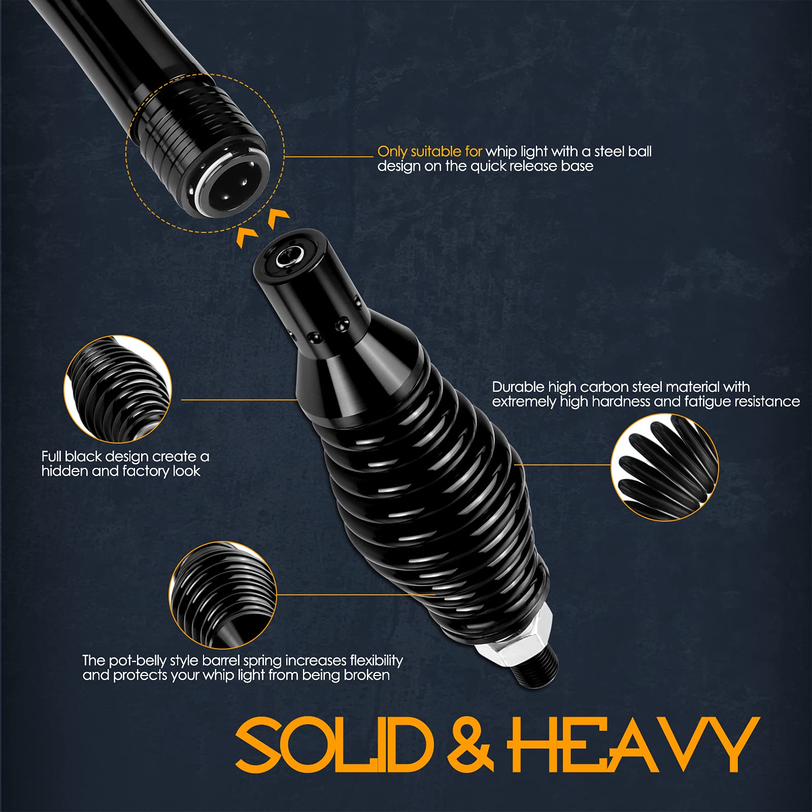 Buy Nirider LED Whip Light Spring Black CB Antenna Spring Mount Lighted ...