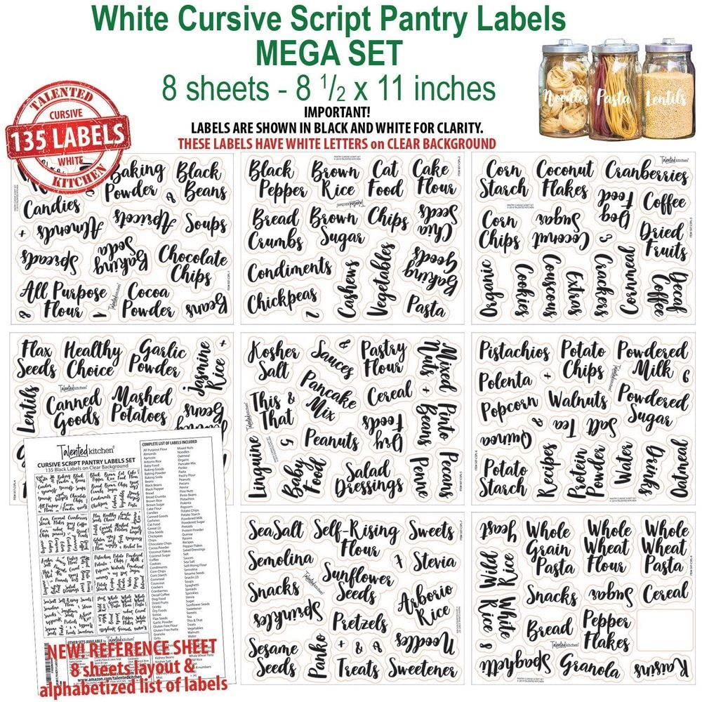 Talented Kitchen 135 White Cursive Pantry Labels – Kitchen Pantry Names ...