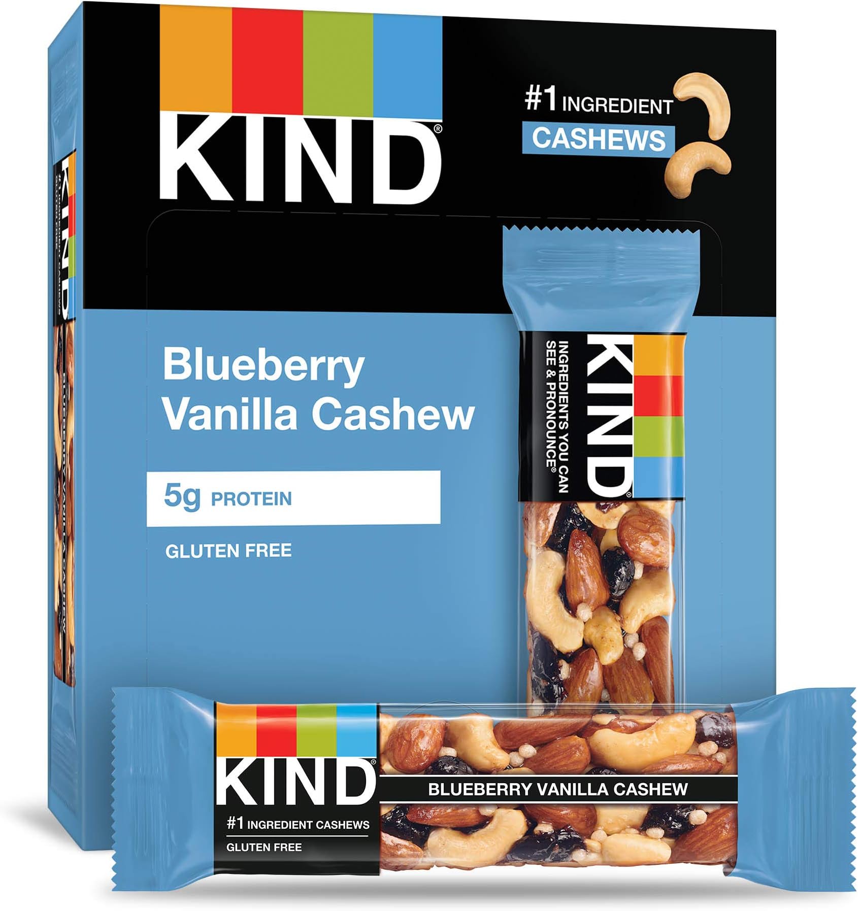 Amazon.com: KIND Bars, Blueberry Vanilla & Cashew, Gluten Free, Low ...