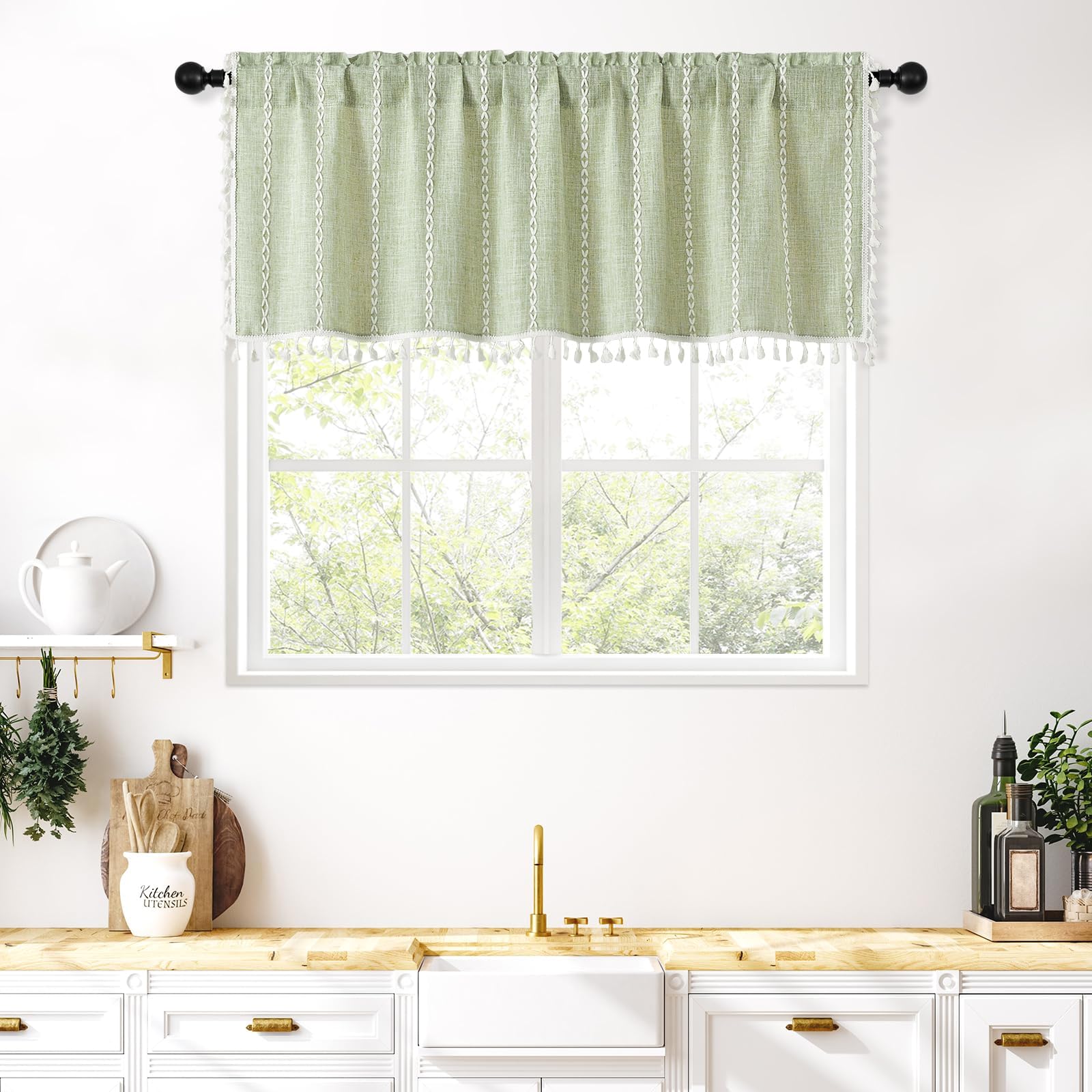 Amazon.com: Edwiinsa Sage Green Curtain Valances for Windows Treatment ...