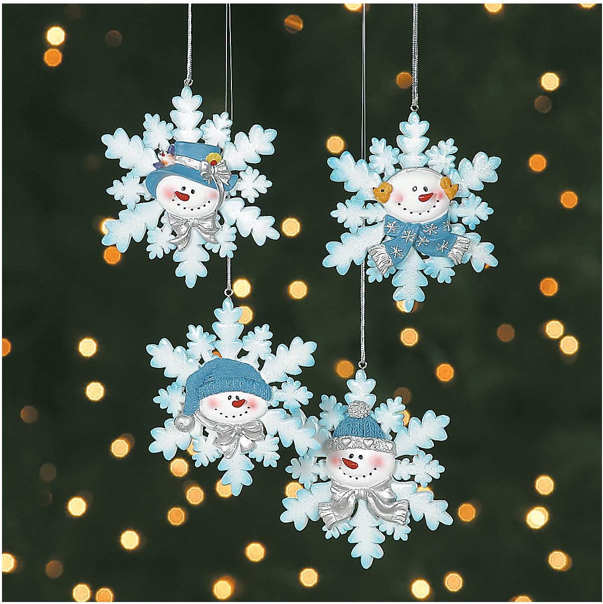 Amazon.com: Glitter Snowman and Snowflake Christmas Ornaments (Set of ...