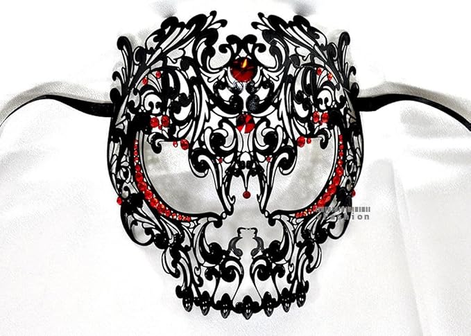 Amazon.com: Men Devil Skull Laser Cut Venetian Masquerade Mask with Red ...