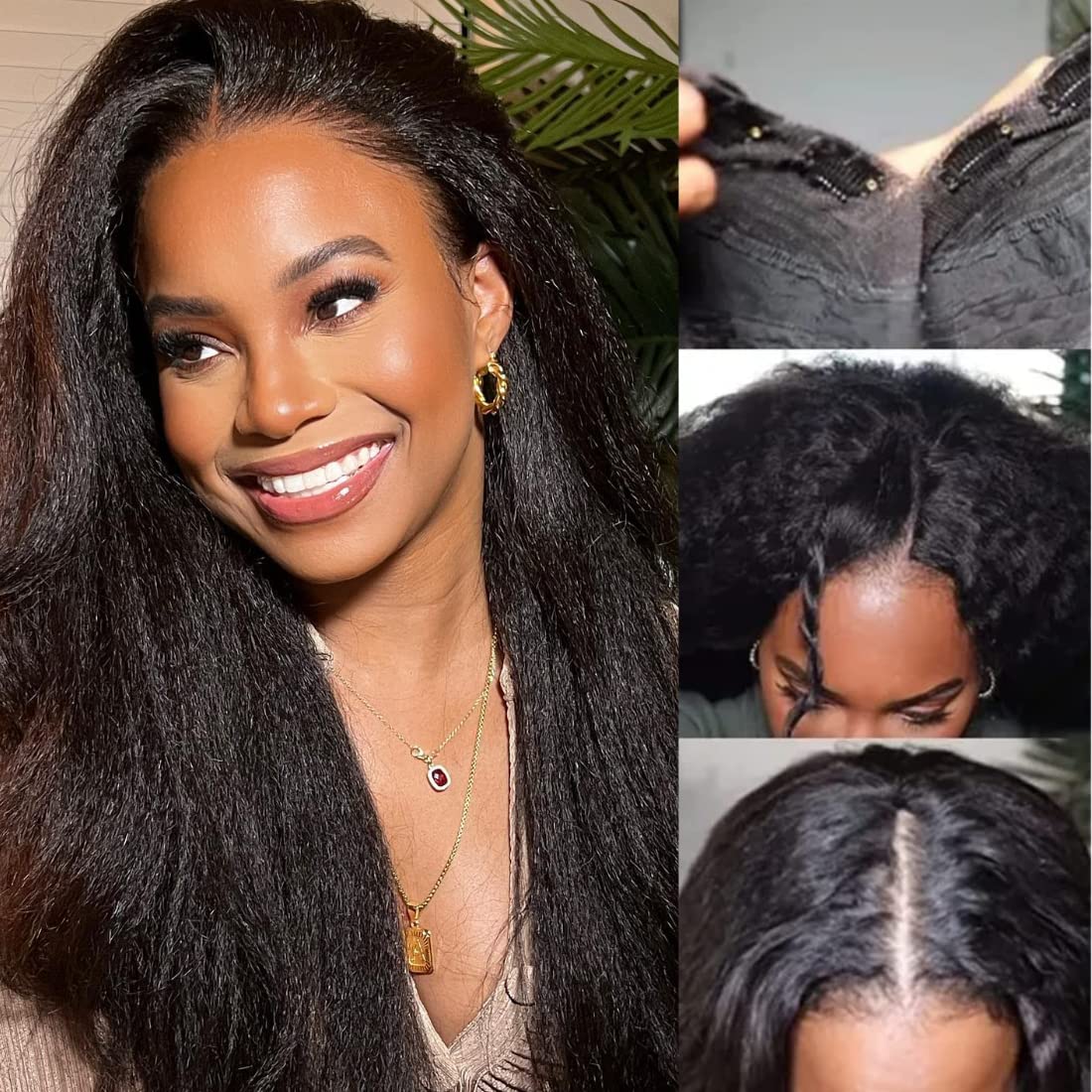 Amazon.com : Julia Hair V Part Human Hair Wig Kinky Straight for Women ...