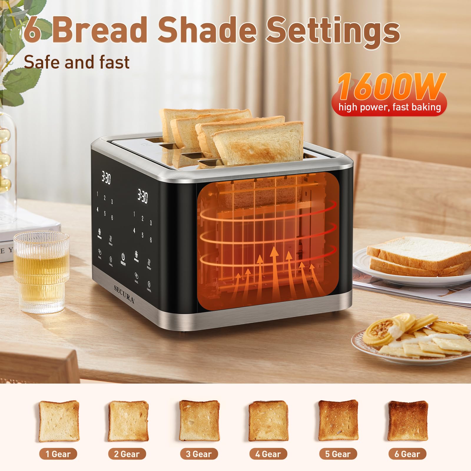 Snapklik.com : Secura 4-Slice Touchscreen Toaster Digital Countdown