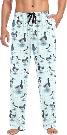 Cartoon Mallard Ducks Men Cotton Flannel Pajama Pants Mens Lounge Sleep ...