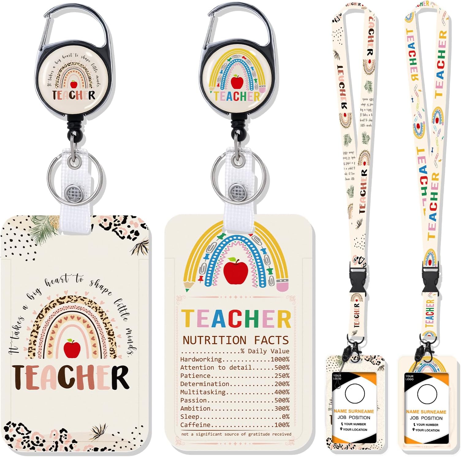 Amazon.com : Teacher Retractable Lanyard Badge Holder - 2PCS Cute ...
