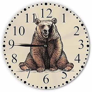 Amazon.com: KEEPSUPER Brown Fun Bear Wall Clock Wild Maccasin Bear ...
