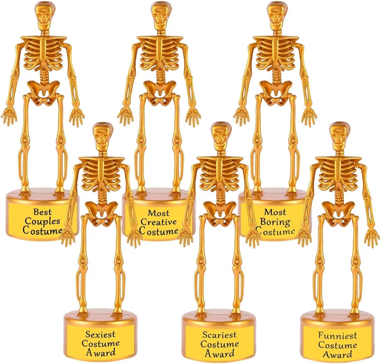 6pcs Halloween Best Costume Skeleton Trophy, Gold Skull Bone Contest ...