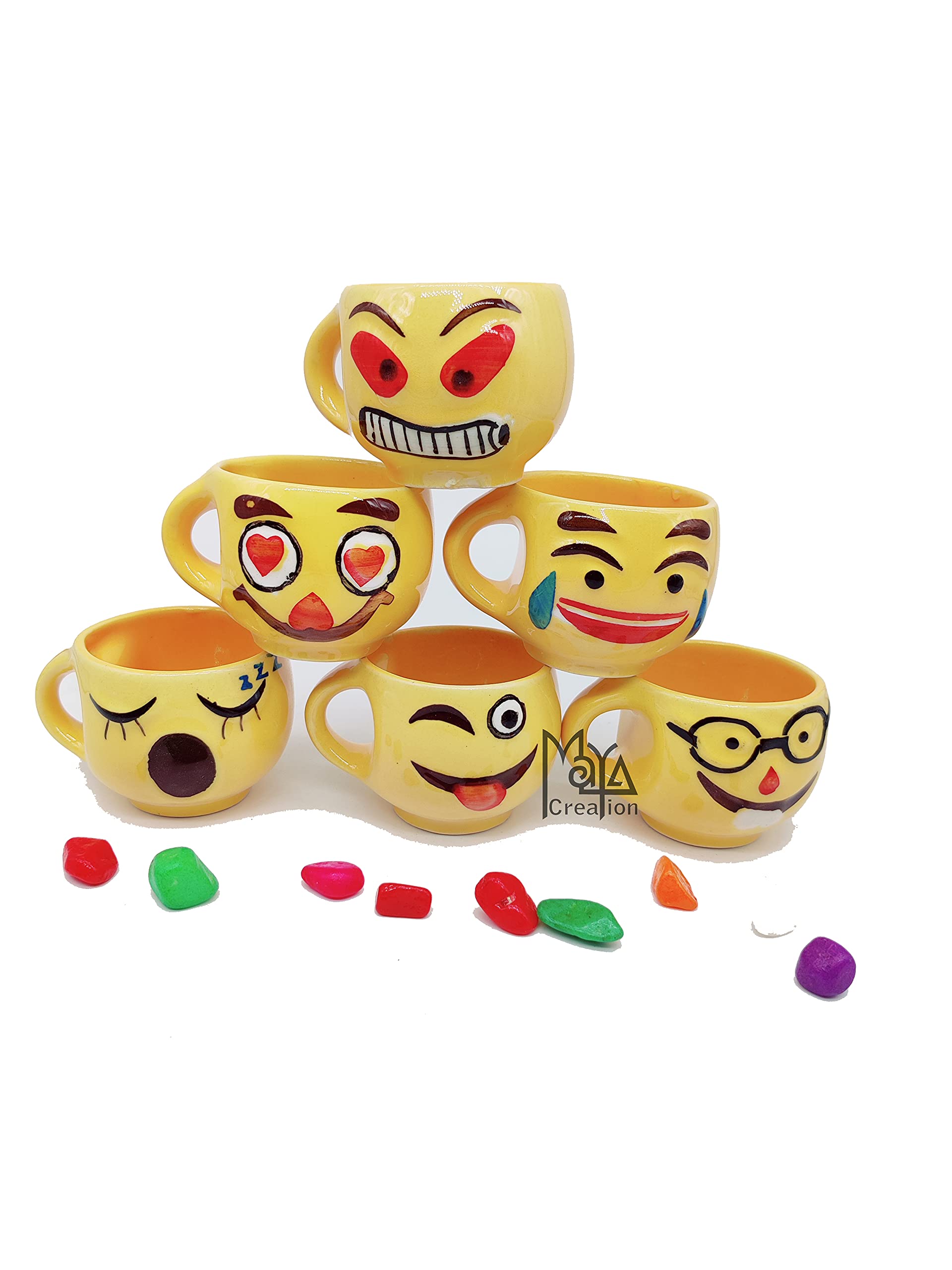 Buy MAYA CREATION® Yellow 3D Printed Different Smiley/Emoji Face Tea ...
