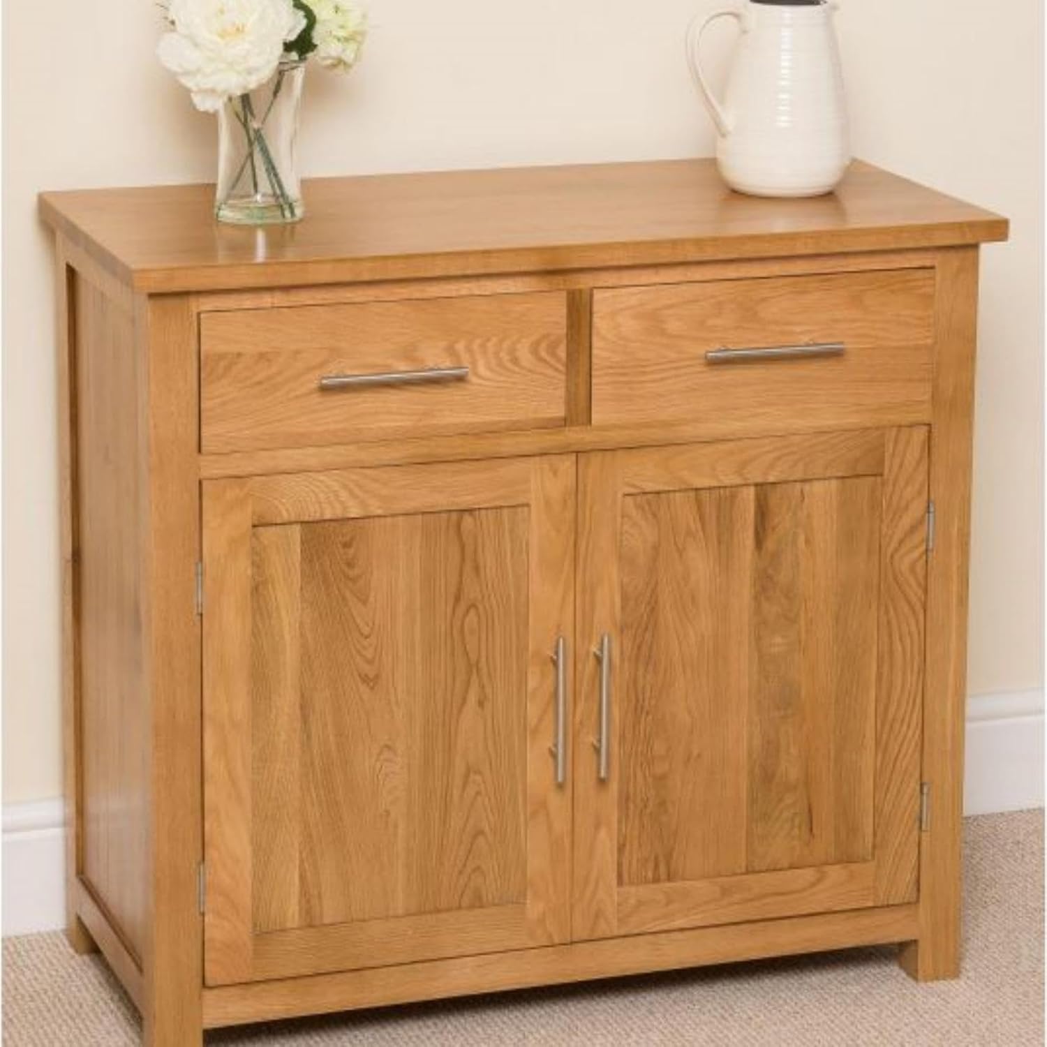 ARPHASLE Oak Solid Wood Sideboards Cabinet Storage With 2 Drawers And 2 Doors Adjustable ...