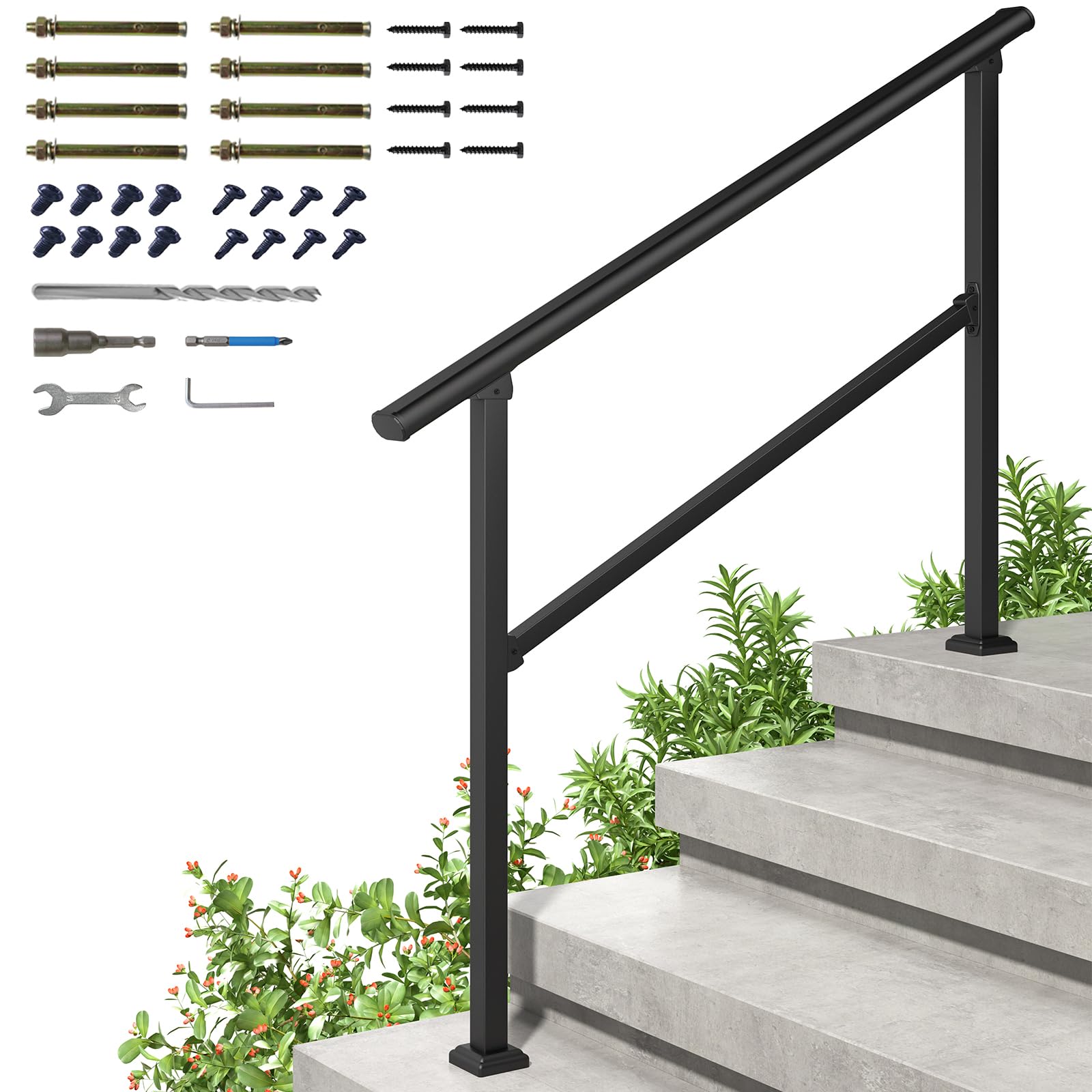 Snapklik.com : ROOMTEC 4 Step Handrails For Outdoor Steps, Safety ...