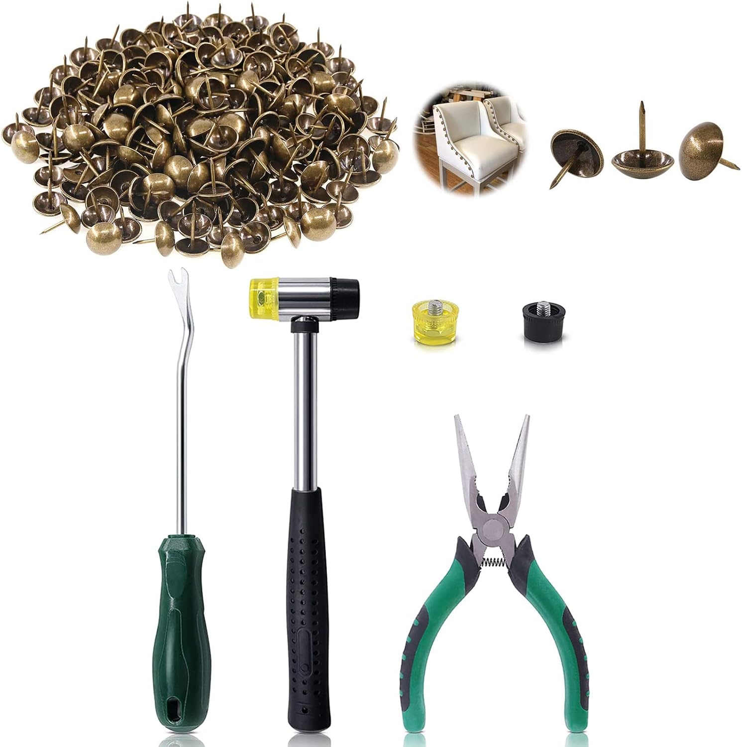 Keadic 255Pcs [ 5/8" in Diameter] Antique Upholstery Tacks Nails Pins ...