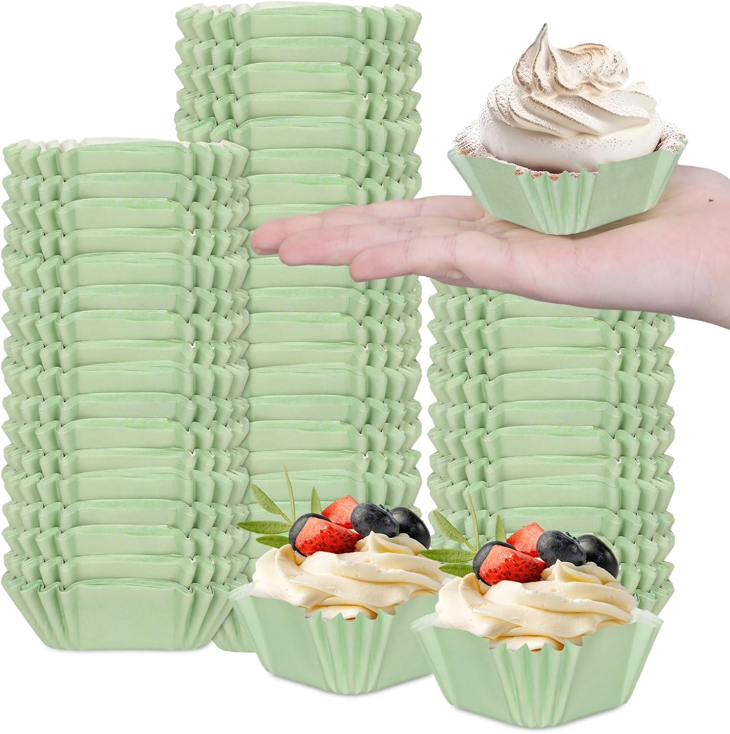 Amazon.com: Whaline 500Pcs Sage Green Mini Square Cupcake Liners ...