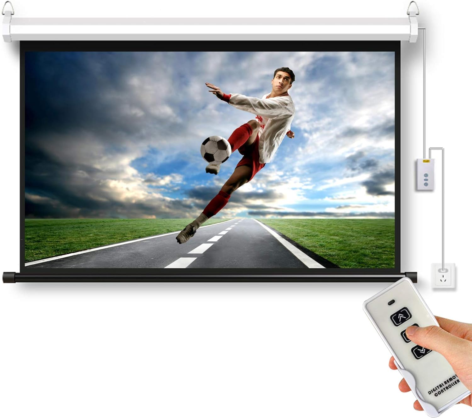 Portable 60" Projection Screen Electric Drop Down Projector Screen ...