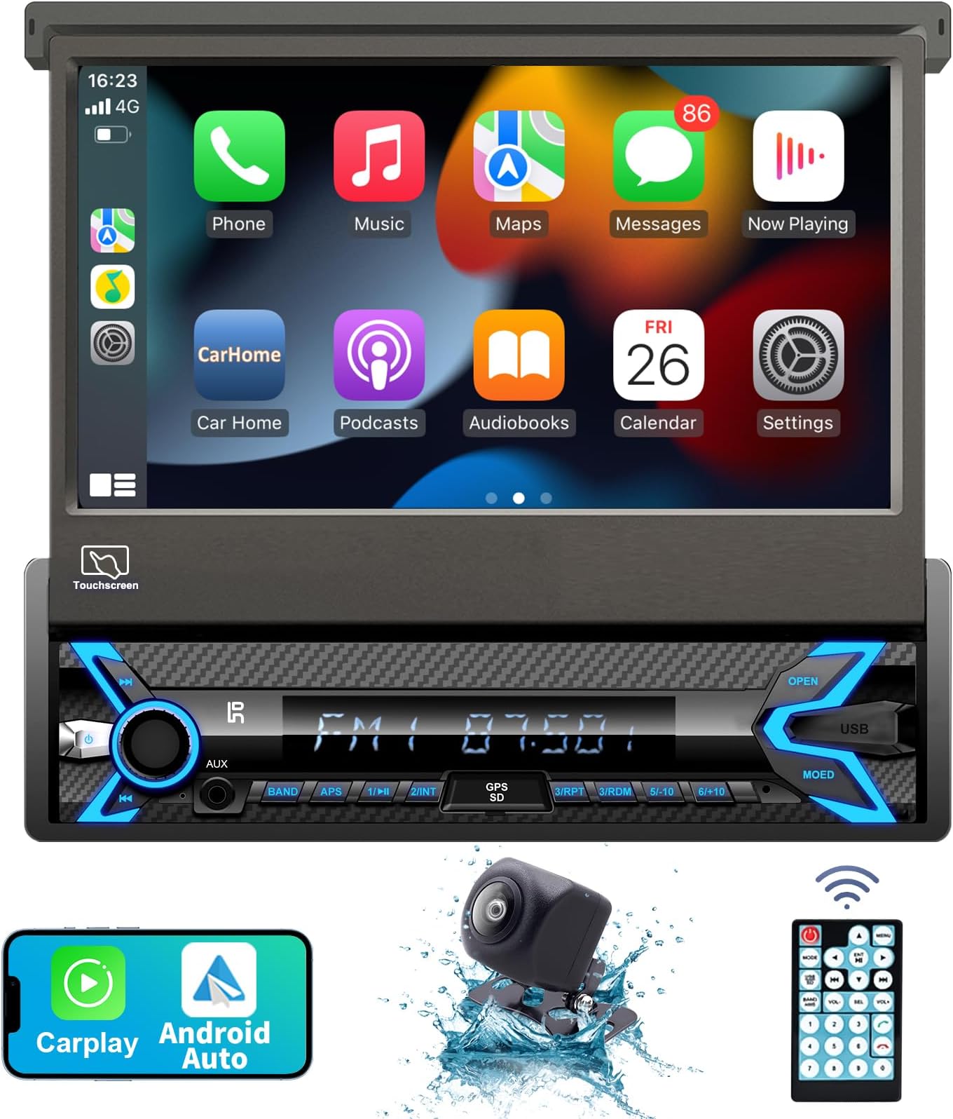 Amazon.com: Single Din Flip Out Screen Car Stereo with Wireless Carplay ...