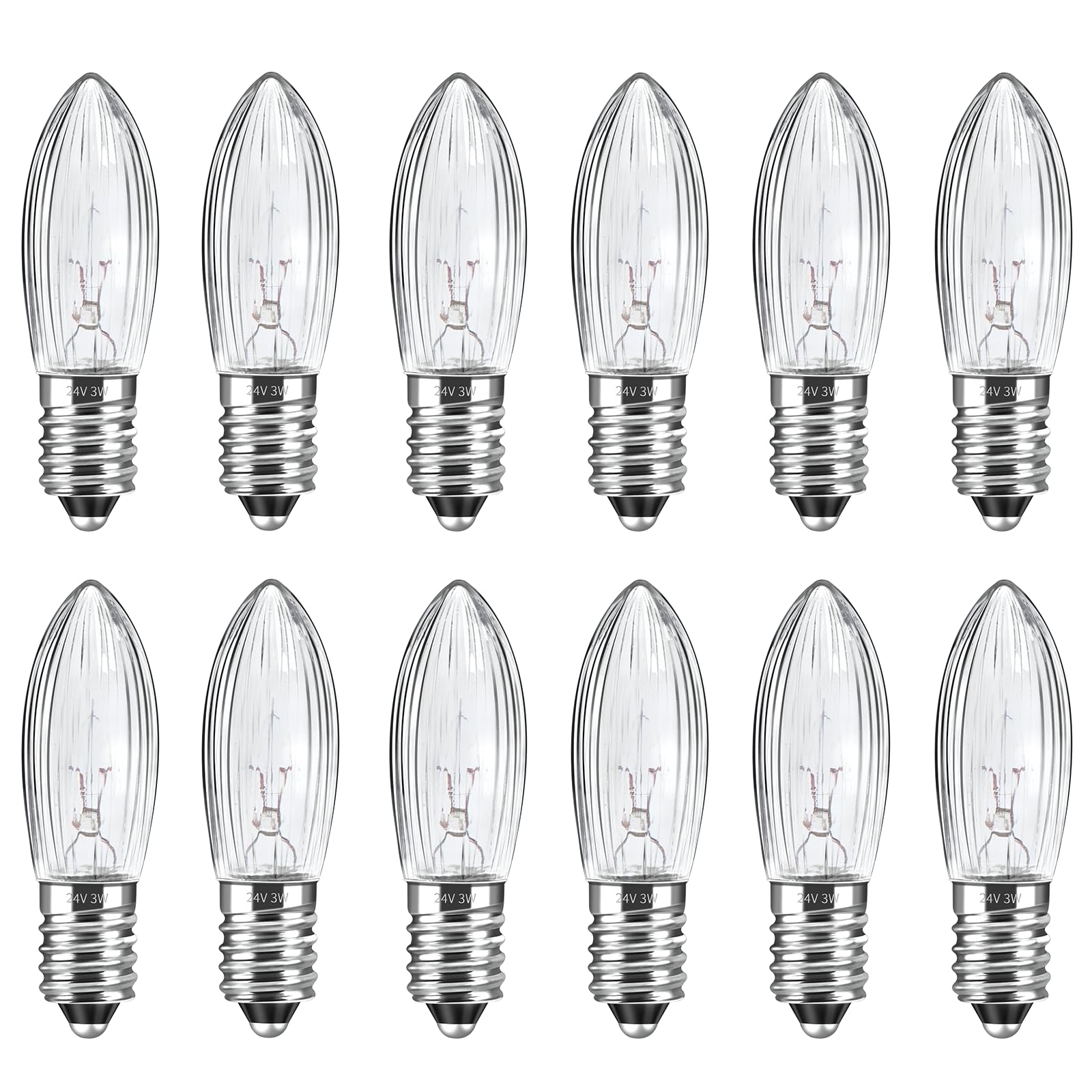 12 Pack E10 3W 24V Candle Replacement Light Bulbs, Warm White 2700K ...